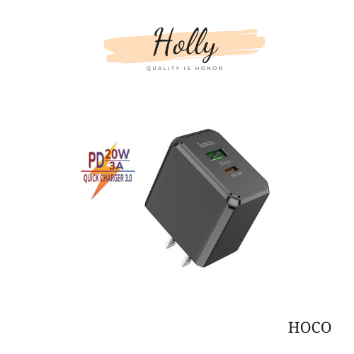 Củ sạc nhanh 20W Hoco CS14 sạc nhanh 2 chế độ PD20W,QC 3.0 chân dẹt 2 cổng Type-C/ USB. cho các ...