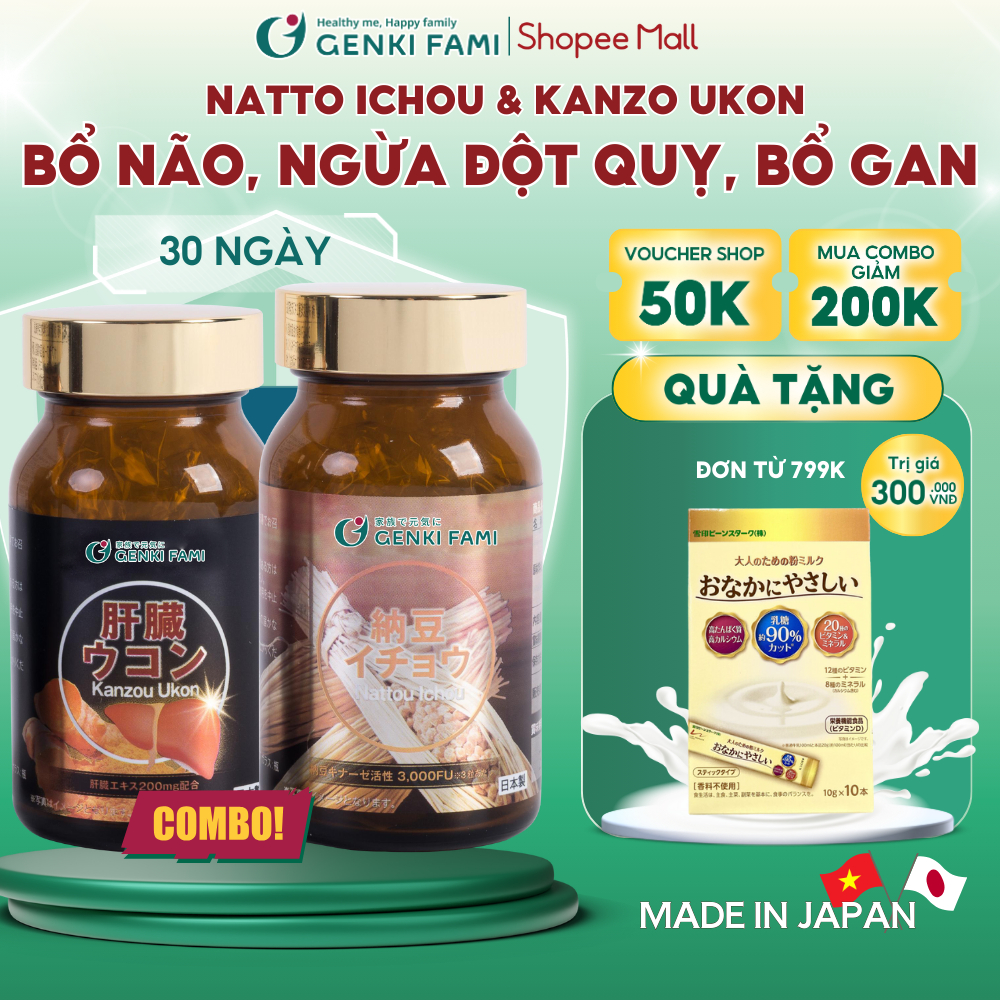 Combo Phòng Ngừa Đột Quỵ Natto Ichou, Bổ Gan Kanzo Ukon, Genki Fami Nhật Bản | Shopee Việt Nam