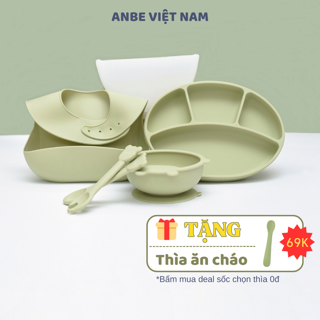 Bộ Khay Chén Bát Thìa Dĩa Yếm Ăn Dặm Silicon Chống Đổ An Toàn Cho Bé ...