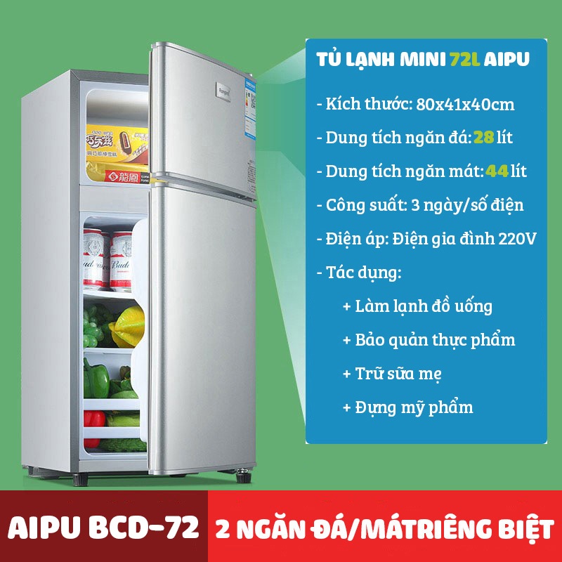 Tủ Lạnh Mini 72 Lít AIPU 2 Cửa Làm Lạnh Nhanh, Tiết Kiệm Điện Khi Sử Dụng Bảo Hành 12 Tháng ...