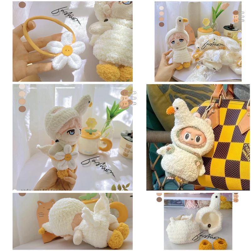 (hoả tốc có sẵn) Labubu 17cm , doll 15cm Set vịt vàng bông xù, túi hoa ...