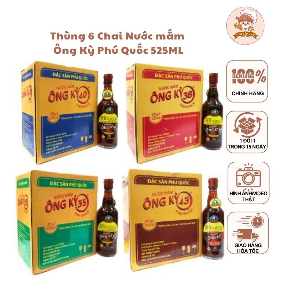 Nước mắm Ông Kỳ Phú Quốc 35/38/40/43 độ đạm thùng 6 chai x 525ml/chai | Shopee Việt Nam