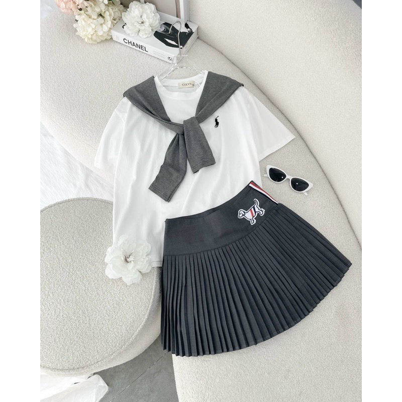 Set đồ nữ áo thom kèm chân váy xếp ly ngựa tặng kèm khăn Cama Cothes ...