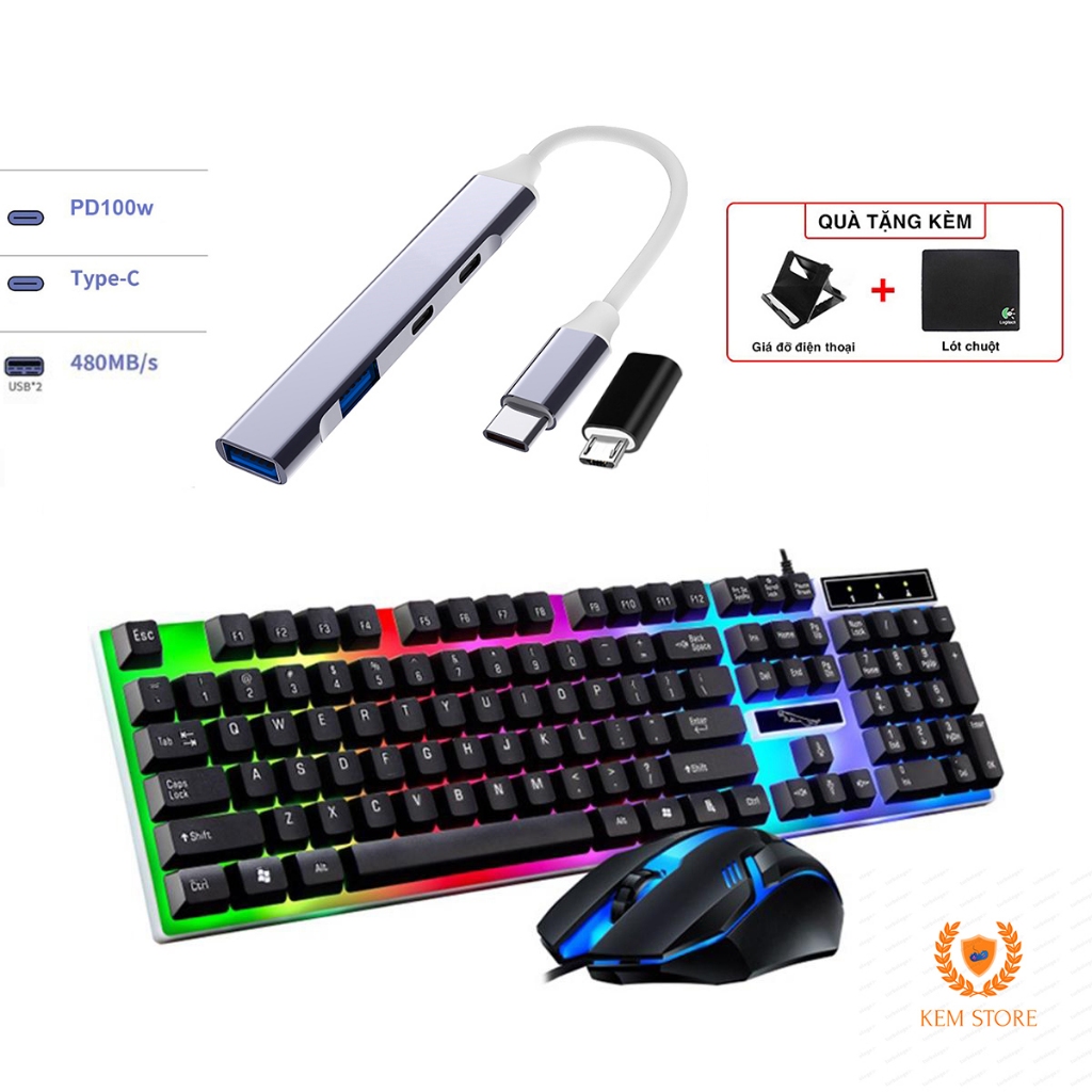 Combo USB OTG HUB 3.0( Có thể vừa sạc vừa chơi) + Bàn phím chuột giả cơ ...
