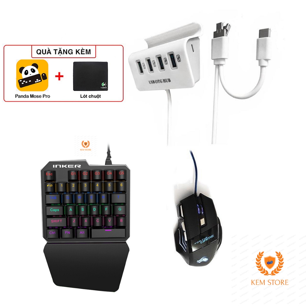 Combo USB OTG HUB + Bàn Phím Chuột 1 Tay | Minecraft Roblox FreeFire ...