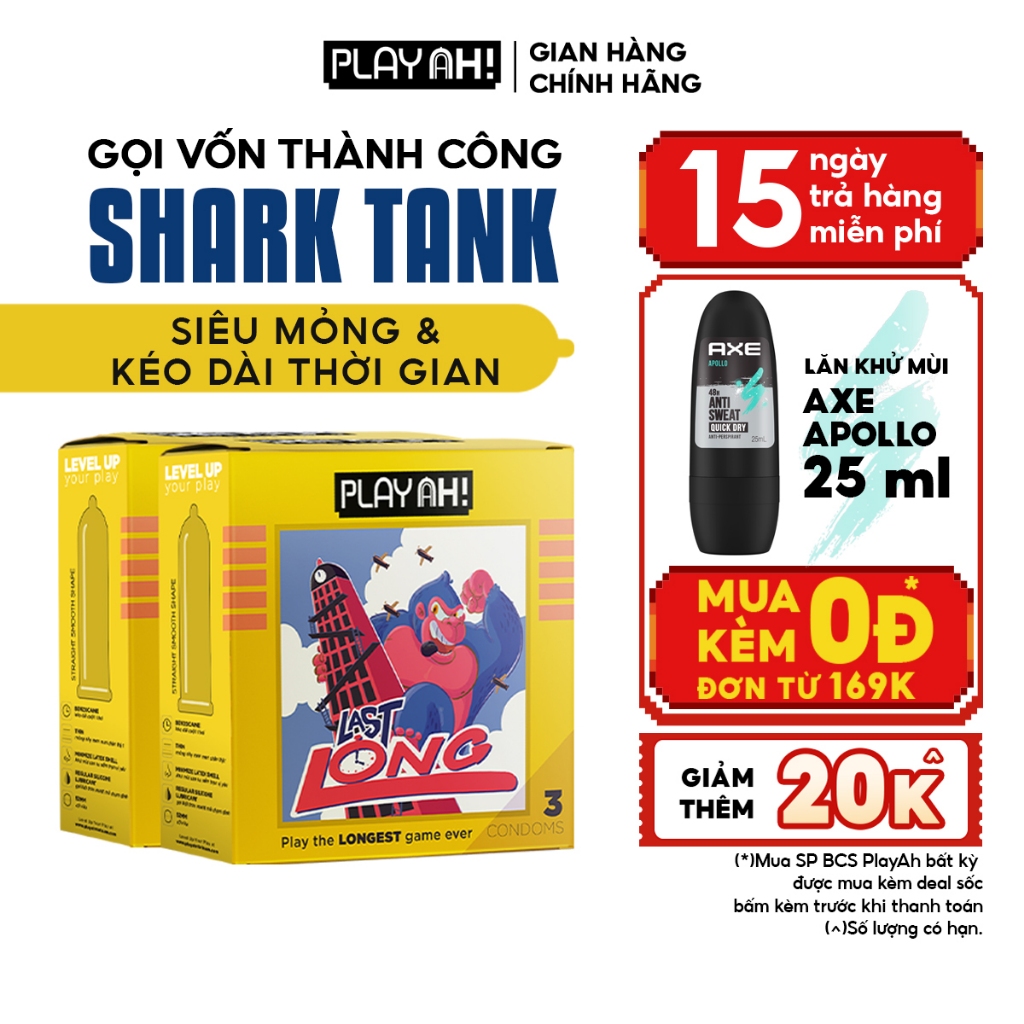 Combo 2 hộp/3 hộp Bao Cao Su PlayAh Last Long Siêu Mỏng Kéo Dài Thời Gian Hộp 3 bao size 52mm ...