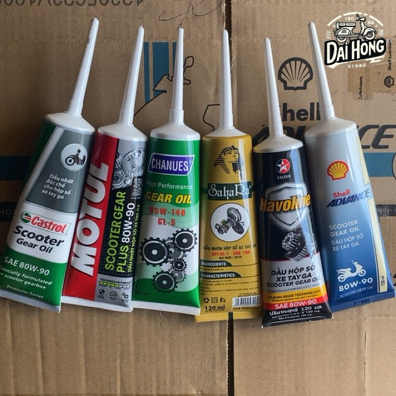 NHỚT LÁP TAY GA CÁC LOẠI SHELL, MOTUL, CASTROL, HAVOLINE 80W90 120ML ...
