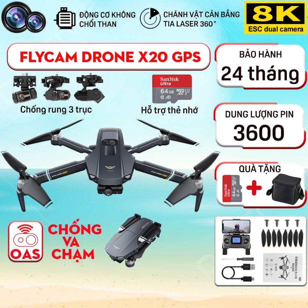 Flycam chống rung 3 trục X20 Pro playcam động cơ không chổi than cảm ...
