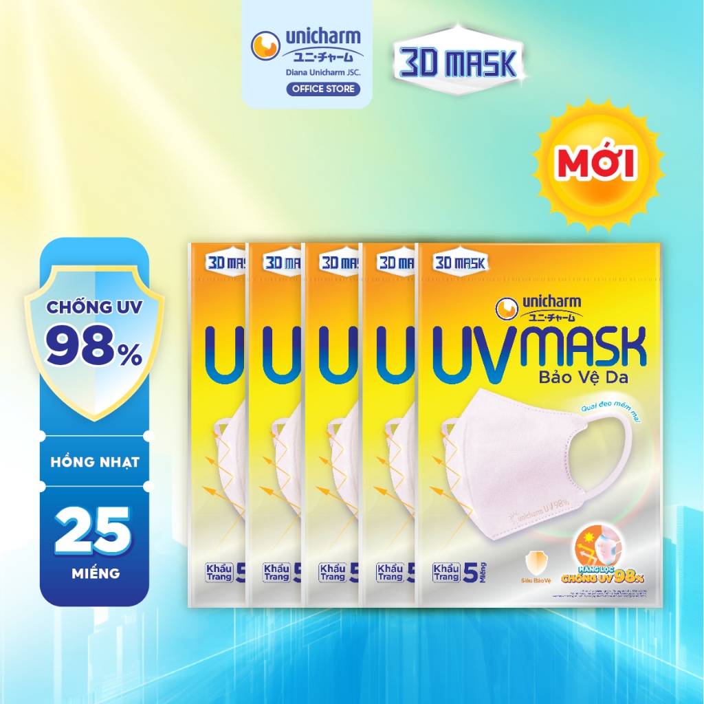 [V] - [MỚI] Bộ 5 gói khẩu trang chống nắng Unicharm UV Mask 5 miếng ...