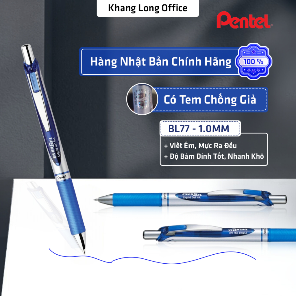 Bút Gel Bấm Chính Hãng Pentel Energel BL77, Viết Bi Mực Xanh 0.7mm Mực Đều Nhanh Khô | Shopee ...