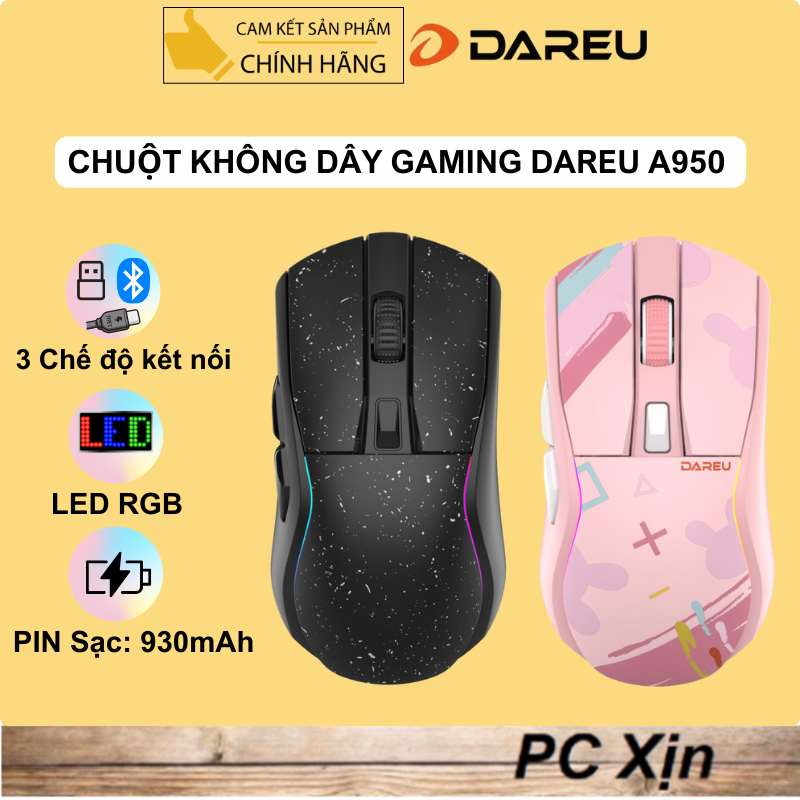 Chuột không dây Gaming DAREU A950 Pin Sạc 930mAh (TRIPLE MODE: Type-C ...