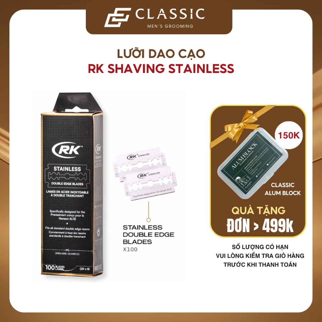 Hộp 100 lưỡi cạo râu RK Shaving Stainless DE | Shopee Việt Nam