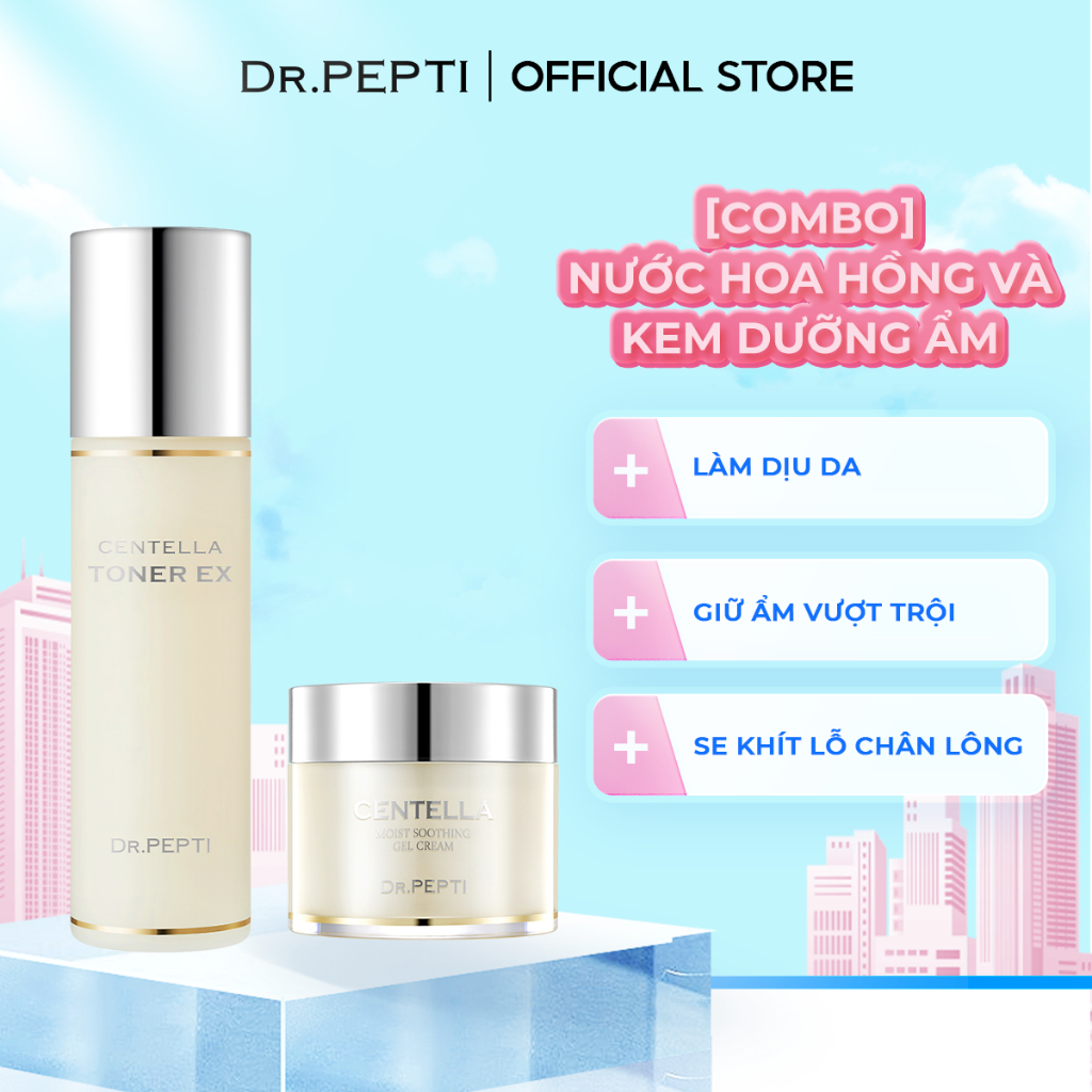 Combo nước hoa hồng Dr.Pepti Centella Toner EX 180ml & kem dưỡng ẩm Dr.Pepti Centella Moist ...