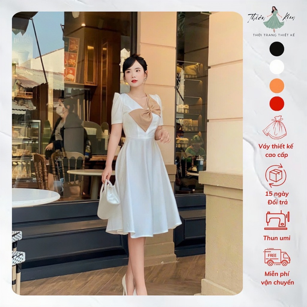 X045 - Đầm Xòe Công Sở Phối Nơ, váy nữ thiết kế phù hợp văn phòng bigsize | Shopee Việt Nam