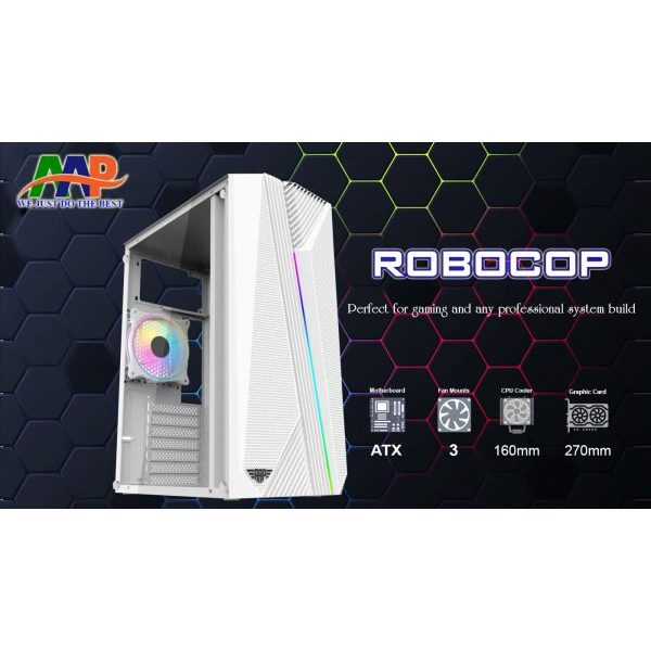 Vỏ Case Máy Tính AAP ROBOCOP White (320x190x420mm, LED RGB + Hông Kính ...