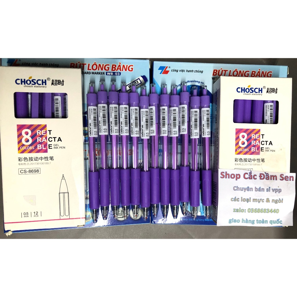 GIAO HỎA TỐC HỘP 12 Cây Bút Viết Gel Nước Bấm Chosch CS-8698 Ngòi 0.5mm, Có Đệm Viết Êm Tay ...