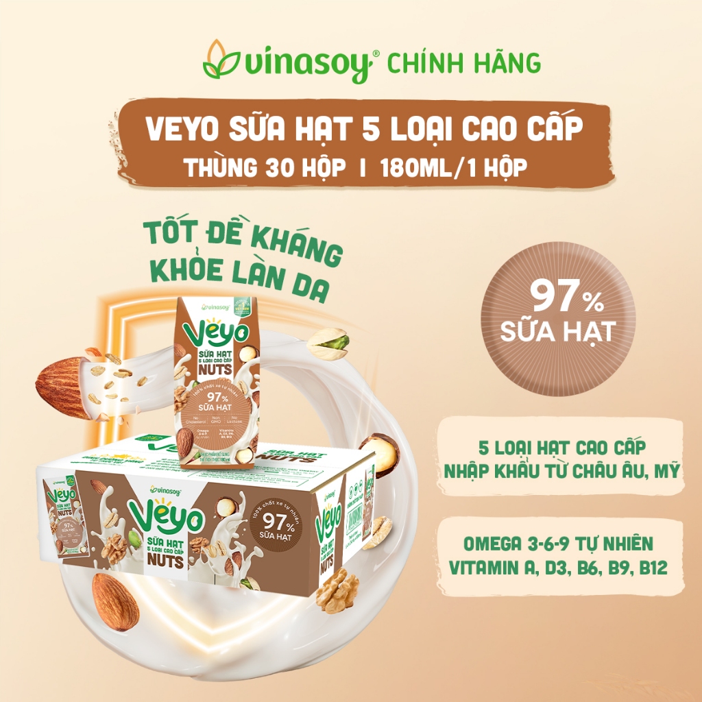 Thùng Sữa hạt 5 loại cao cấp Veyo Nuts (30 Hộp x 180ml) | Shopee Việt Nam