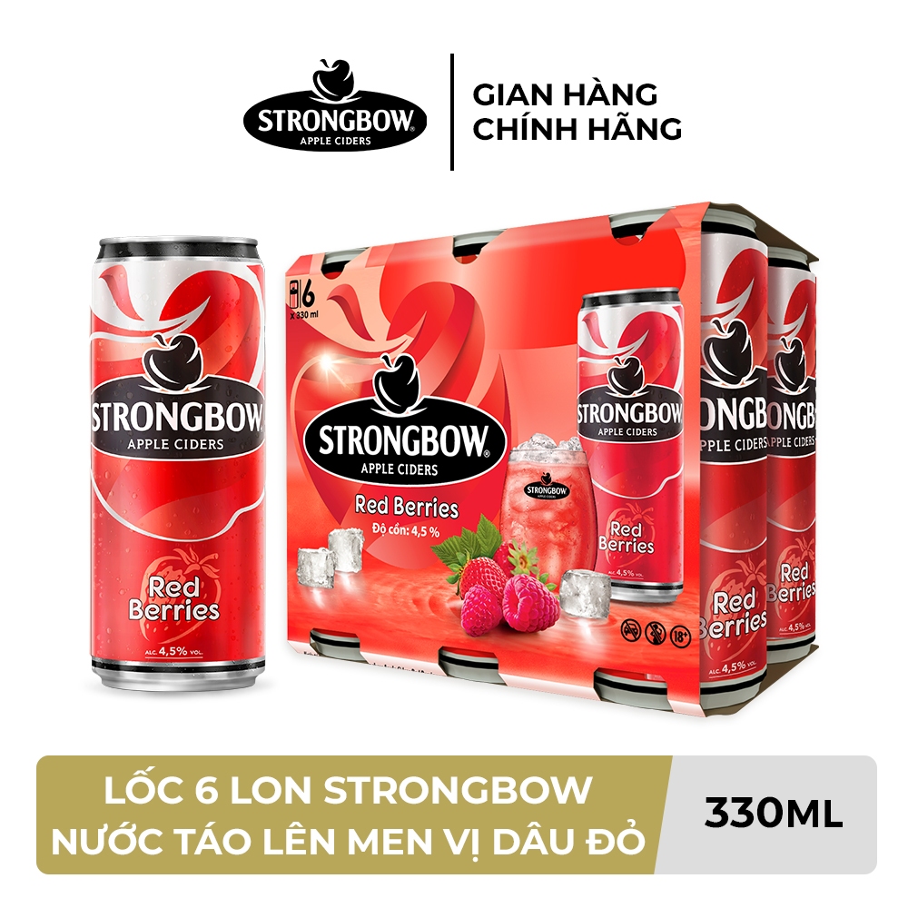 ĐỘ CỒN 4.5% - Lốc 6 lon nước táo lên men Strongbow Vị Dâu đỏ 330ml/lon ...