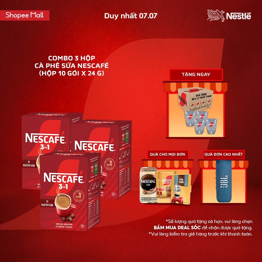 [Tặng Bộ 3 ly thủy tinh cao cấp NESCAFE] Combo 3 Hộp Cà phê sữa NESCAFÉ ...