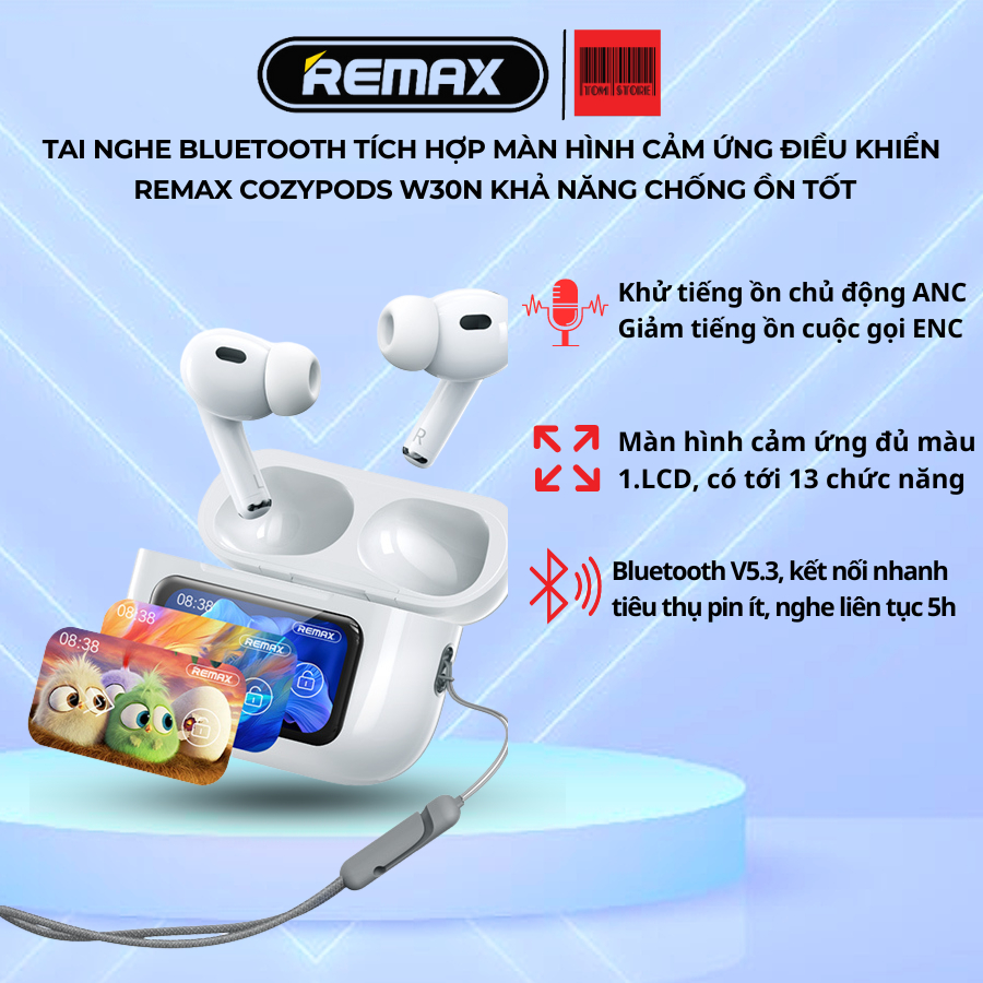 Tai nghe Bluetooth tích hợp màn hình cảm ứng điều khiển REMAX CozyPods ...