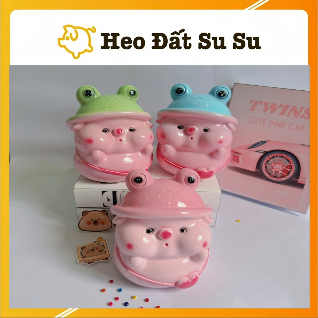 Heo đất tiết kiệm Heo đội Mũ Ếch mini cực cute, ống tiết kiệm tiền/ Heo ...