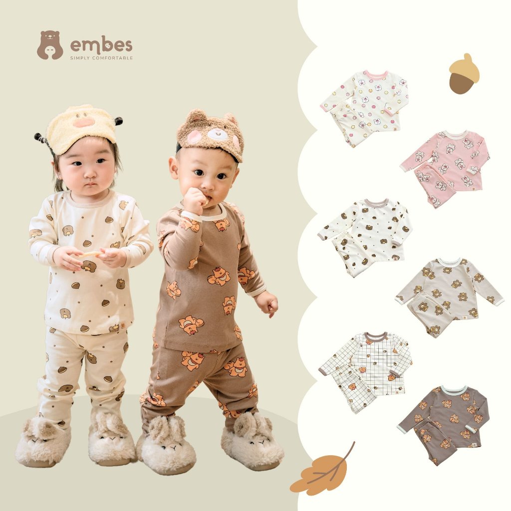 Bộ Quần Áo Thu Đông Dài Tay Embes Cho Bé Trai Bé Gái Chất Cotton In Họa ...