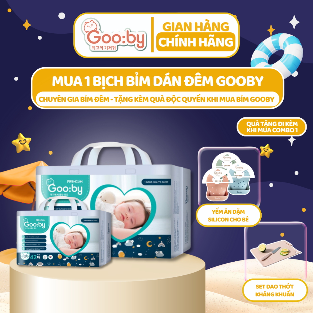 Tã/bỉm dán Gooby ban đêm mềm mại, an toàn, siêu thấm hút size NB/S/M ...