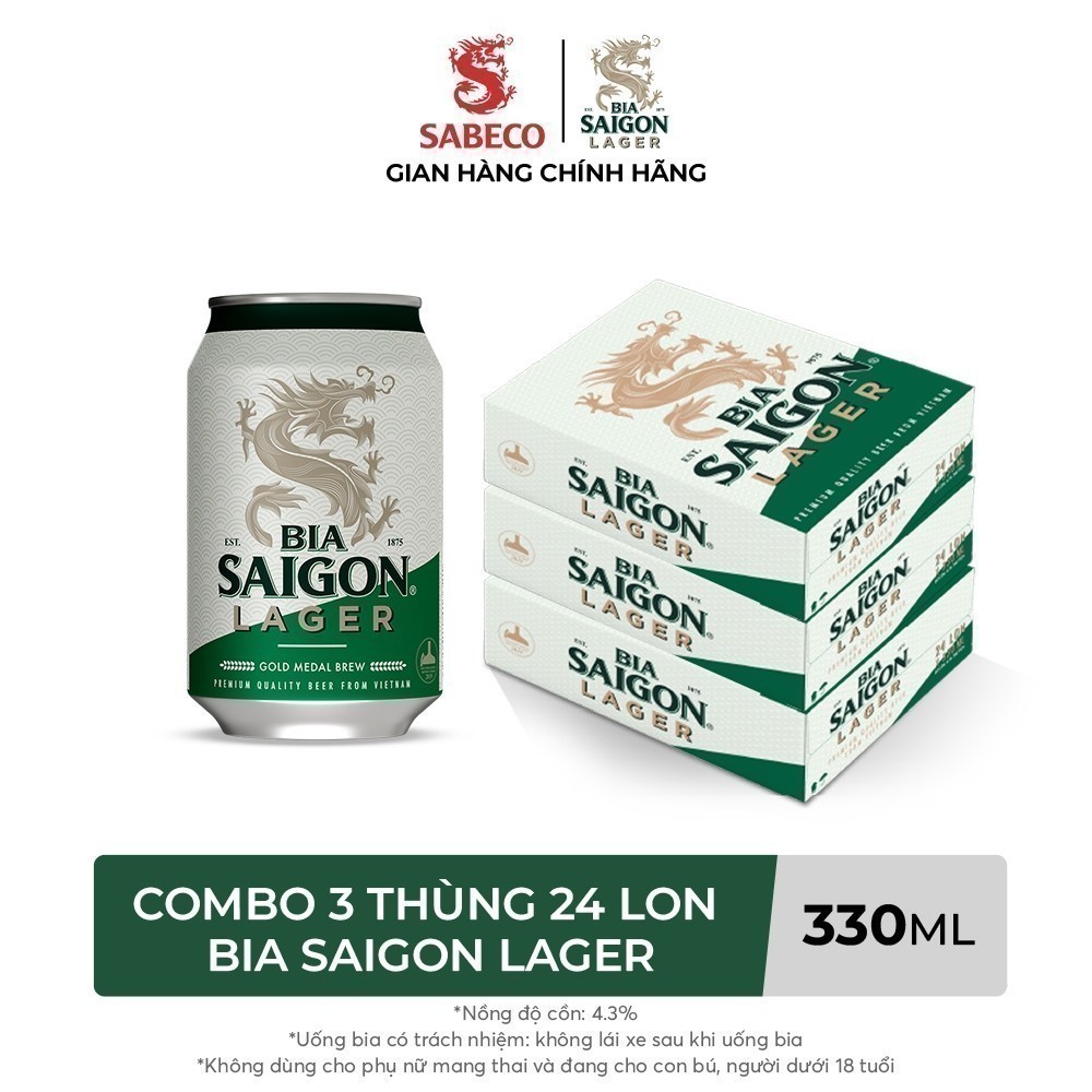 COMBO 3 Thùng 24 lon bia Sài Gòn Lager 330ml | Shopee Việt Nam