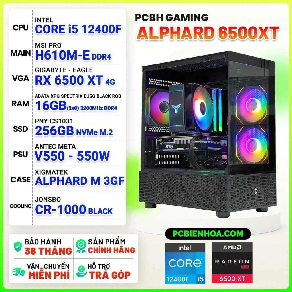 PCBH GAMING ALPHARD CORE I5 12400F / H610M / RX6500XT 4GB / 16GB ...