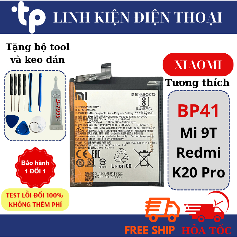 Pin Xiaomi ~BP41~ Mi 9T/ Redmi K20 Pro (tặng bộ sửa và keo dán b7000 ...