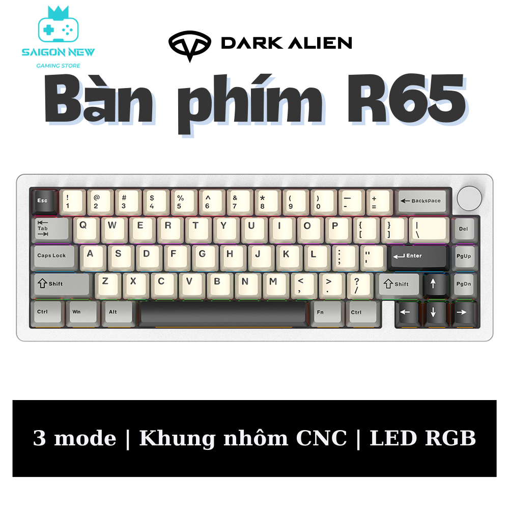 Bàn phím cơ không dây Dark Alien R65 Hotswap -Khung nhôm - thiết kế Mạch xuôi - LED RGB nhiều ...