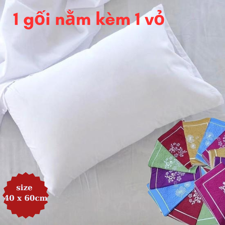 Gối nằm gòn ép hơi kèm 1 vỏ gối thêu hoa kích thước 40x60cm,chất liệu ...