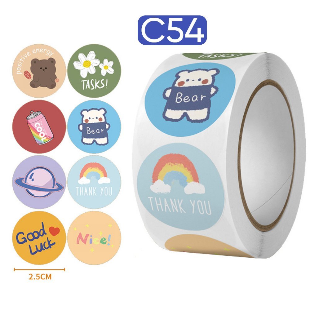 Cuộn 500 sticker khen thưởng tạo hứng thú cho bé học tiếng Anh loại dày ...