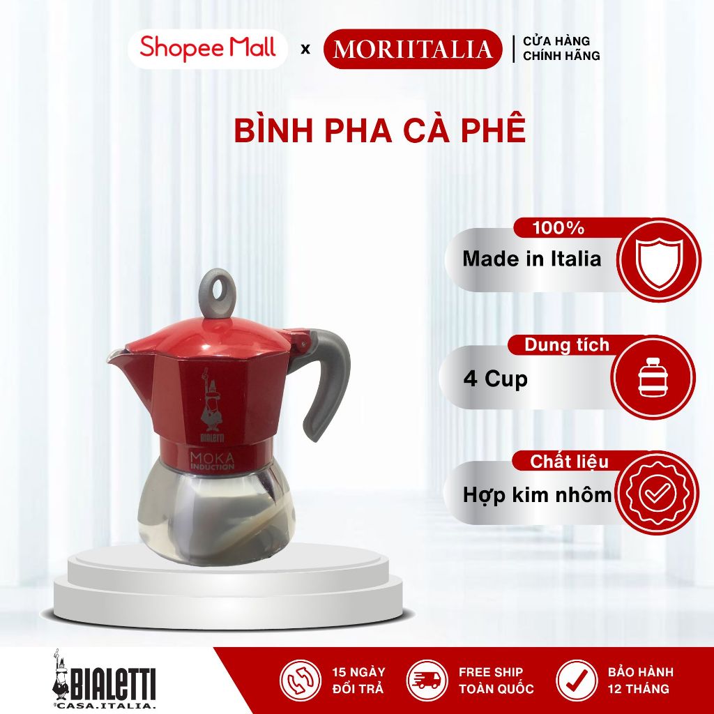 Bình pha cà phê bếp từ Bialetti NEW MOKA INDUCTION RED 2 CUPS - 0006942/NP | Shopee Việt Nam