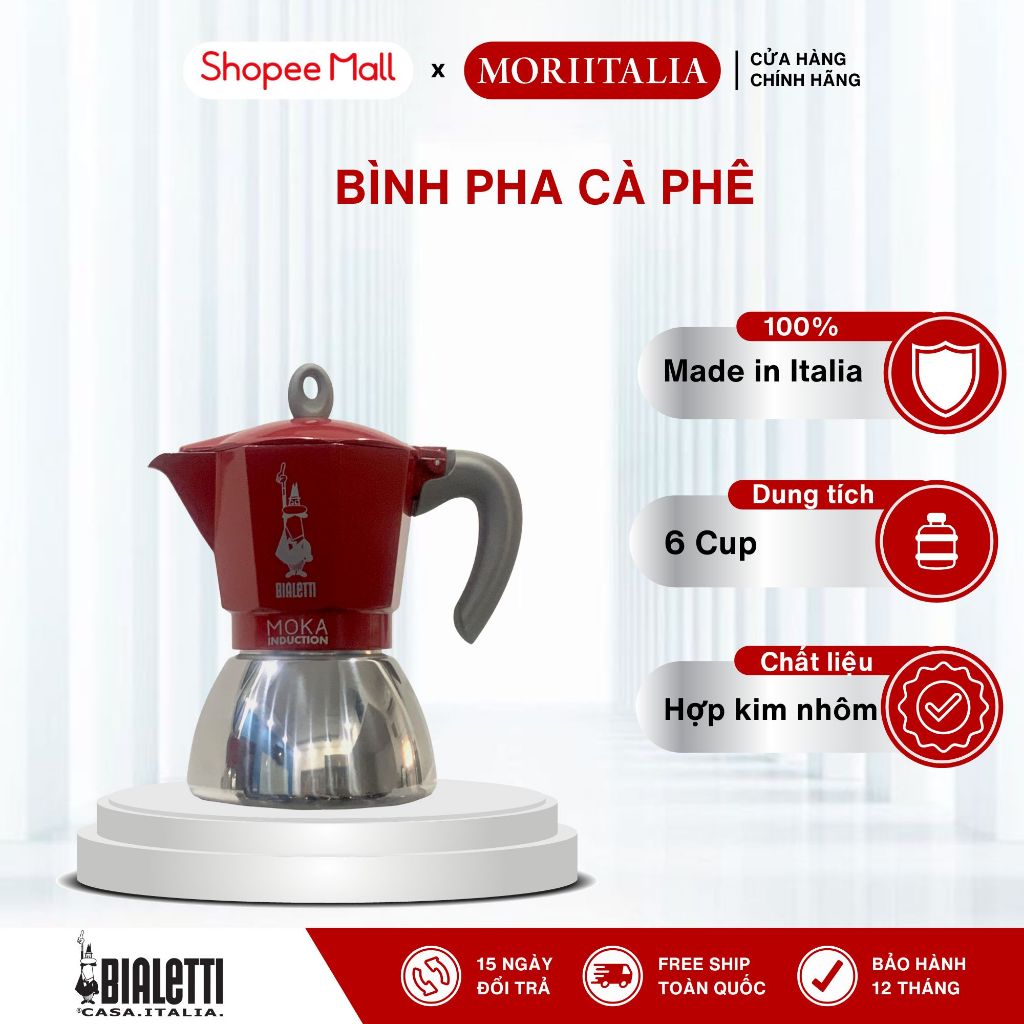 Bình pha cà phê bếp từ Bialetti NEW MOKA INDUCTION RED 6 CUPS - 0006946/NP | Shopee Việt Nam
