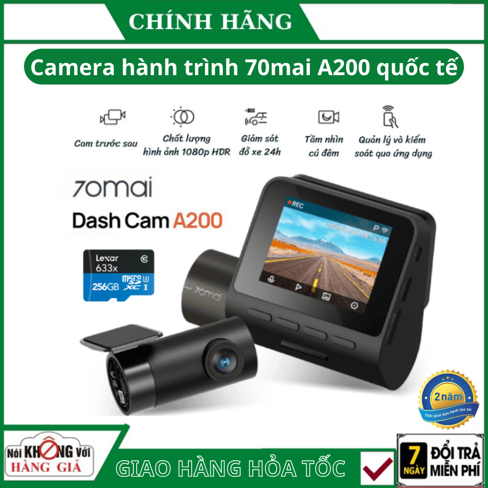 Camera hành trình 70mai A200 quốc tế, FullHD 1080, góc quay 130 độ ...