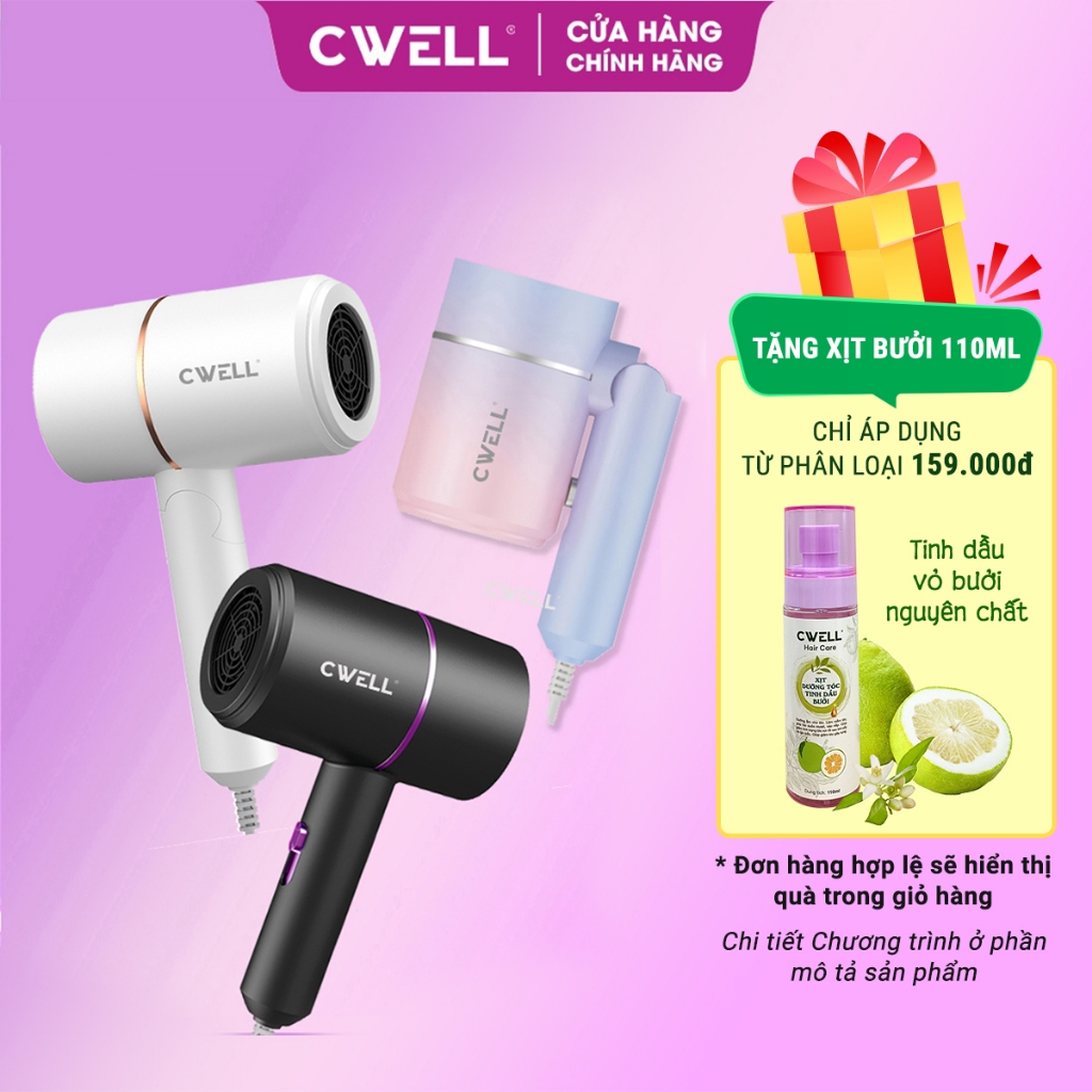 Máy sấy tóc mini CWell gấp gọn 2 chiều nóng lạnh C01HD, công suất 1200W ...