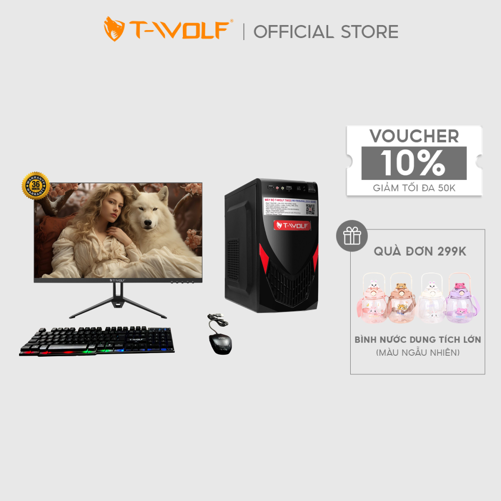 [Tặng Kèm Bình Nước 150K]Bộ Máy Tính Tích Hợp Wifi T-Wolf Case PC + Màn Hình TW02 Core i5, màn ...