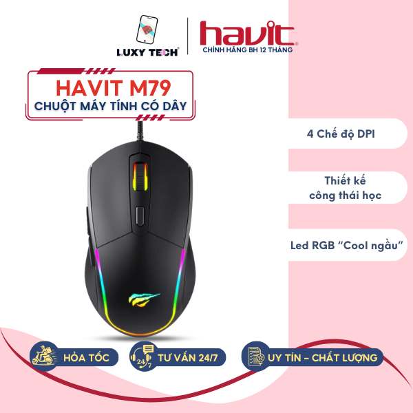 Chuột Gaming HAVIT M79, LED RGB, 6 Nút Điều Chỉnh + 4 Chế Độ DPI, 5tr ...