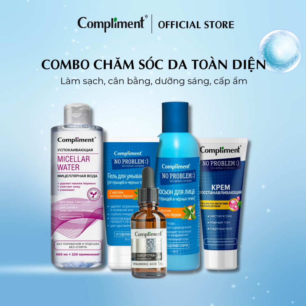 Combo Compliment cho da nhạy cảm: Tẩy trang hồng + SRM tea tree + toner ...