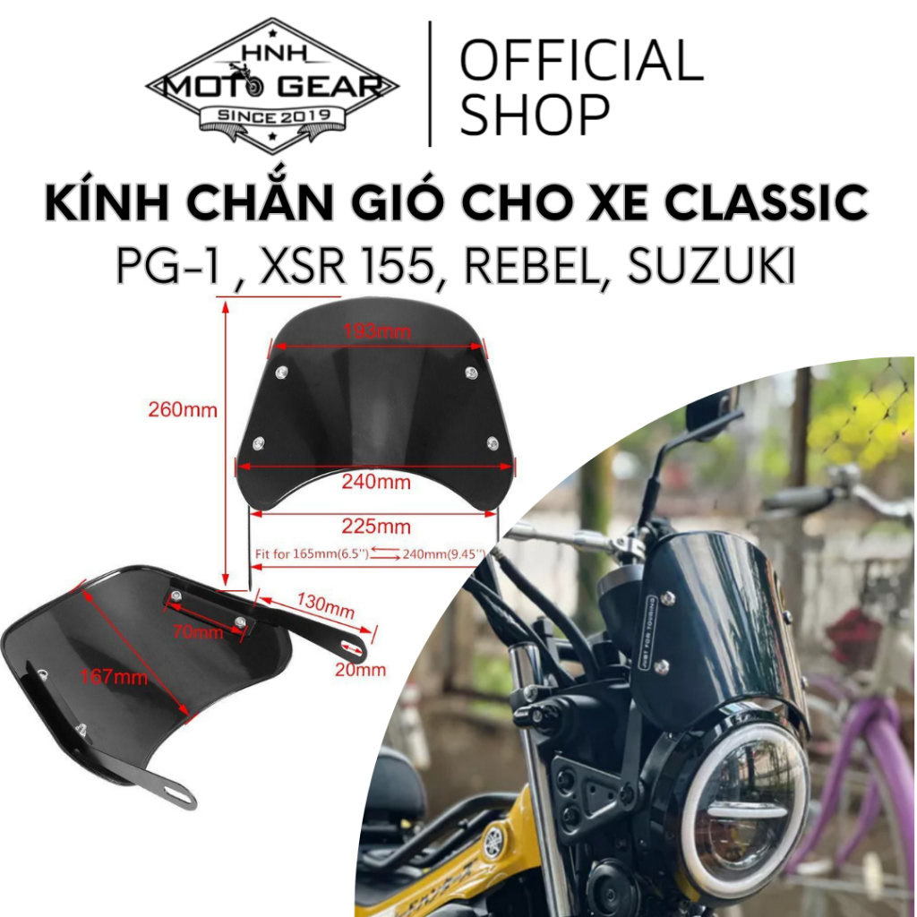 Kính Chắn Gió Classic PG1, XSR 155, Rebel, YB125, CT 125 Mã K3 Hãng S2R ...