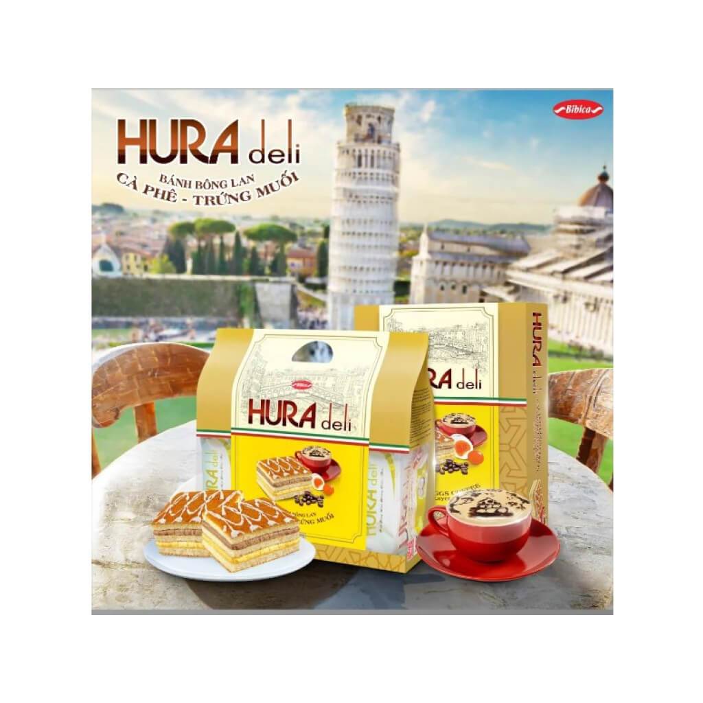 Bánh bông lan bánh kem cà phê trứng muối Hura Deli hộp 336g (12 gói x 28g) | Shopee Việt Nam