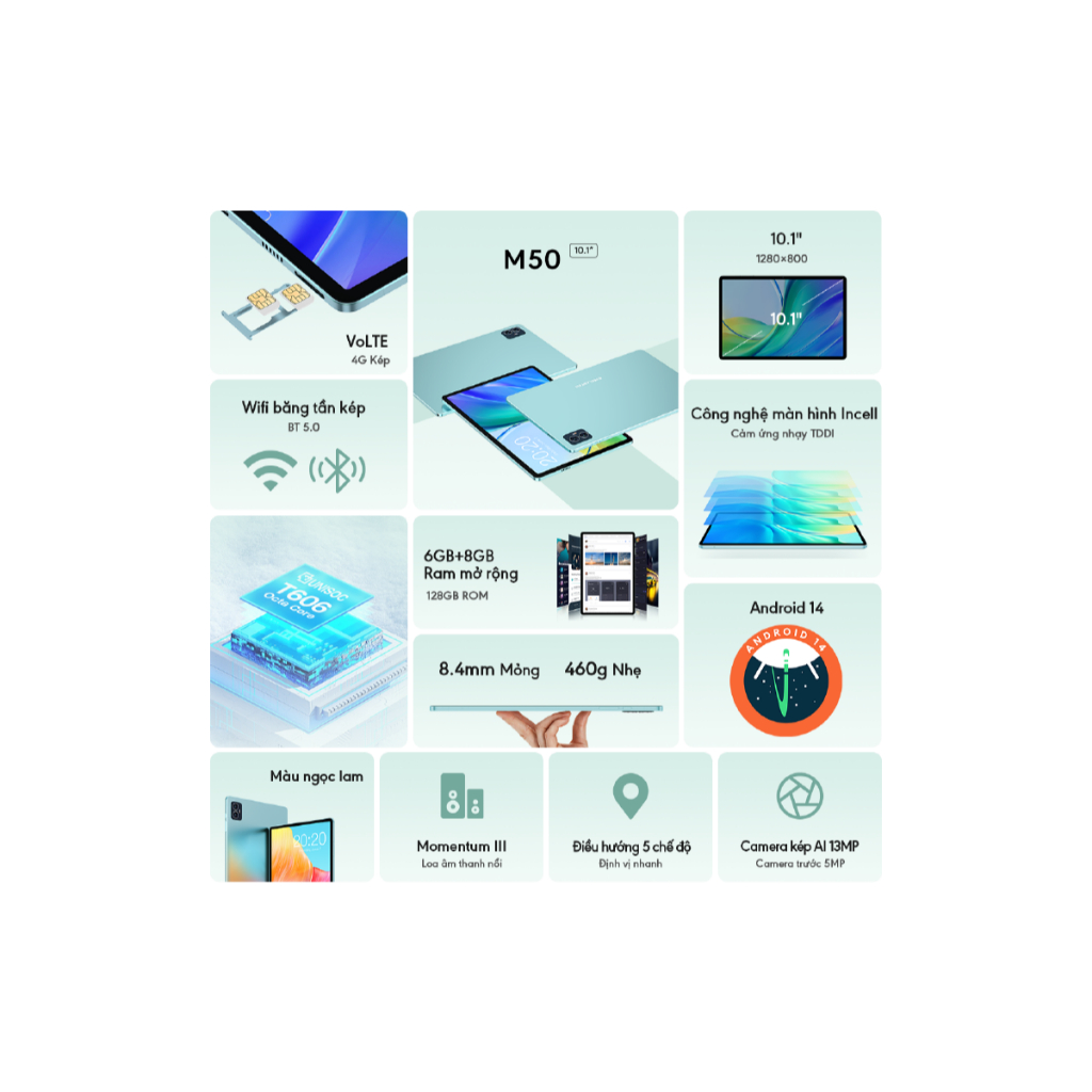 Máy Tính Bảng Teclast M50 Tablet 14GB(6+8)/128GB | Màn Hình 10.1inch | Loa Kép | 2 SIM - Chính ...