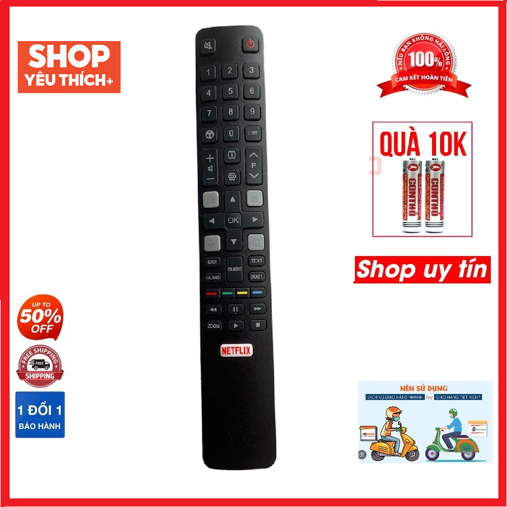 Điều khiển remote từ xa dùng cho tivi TCL dài dẹt ERC802N-tặng kèm pin-đầu bấm tivi TCL dài dẹt ...