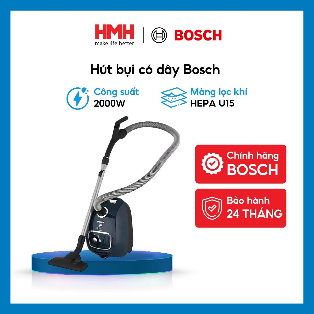 [CHÍNH HÃNG] Máy Hút Bụi Có Dây Bosch 2000W 4L Nhỏ gọn Lọc bụi mịn Đầu hút đa năng Gọn nhẹ Dễ vệ ...