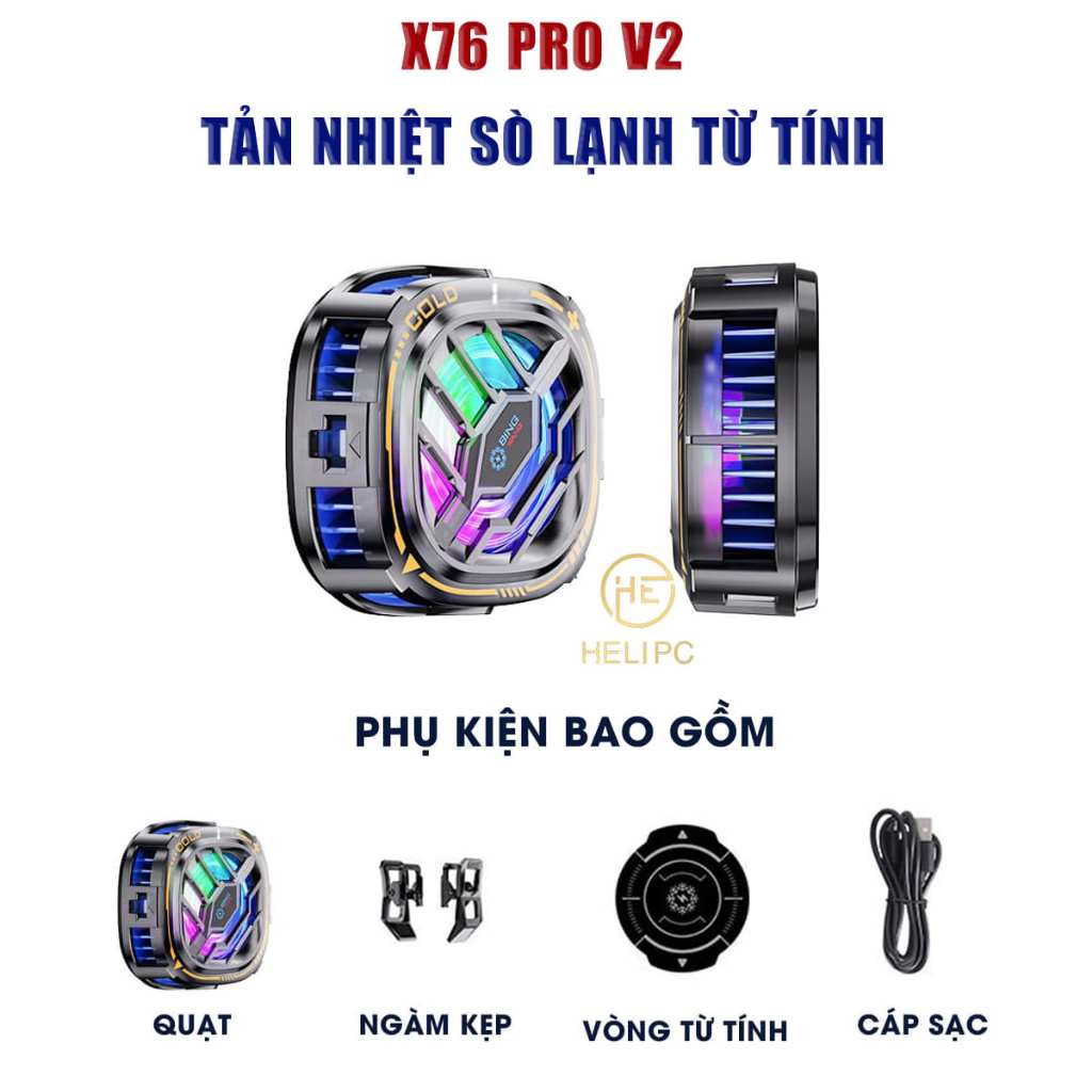 Tản nhiệt sò lạnh điện thoại X76 Pro V2 sò lạnh từ tính Led RGB Gaming ...