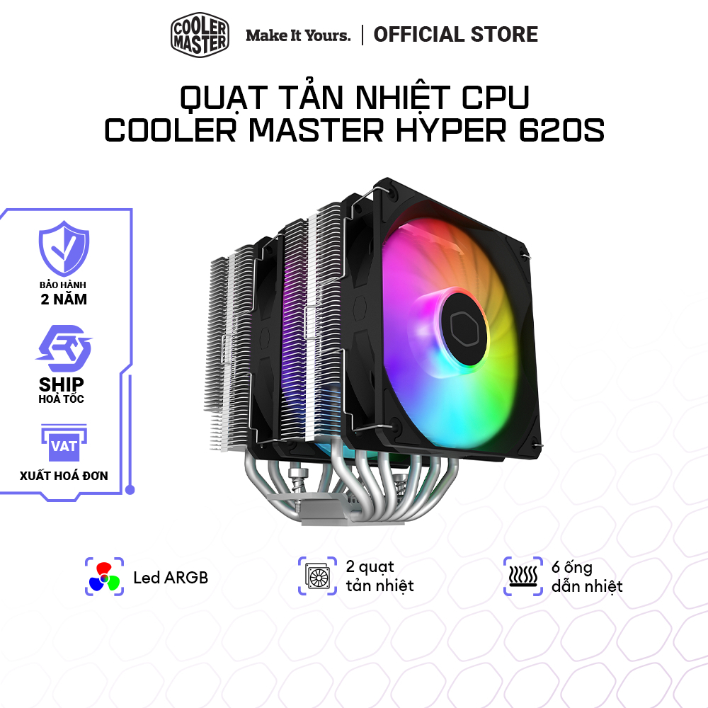 Quạt Tản Nhiệt CPU Cooler Master HYPER 620S, Tháp Quạt Kép Làm Mát Vượt Trội, Đèn ARGB | Bảo ...