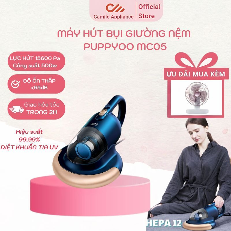 Máy Hút Bụi Giường Nệm PUPPYOO MC05, Máy cầm tay công suất lớn tiệt trùng khử khuẩn UV, hút bụi ...