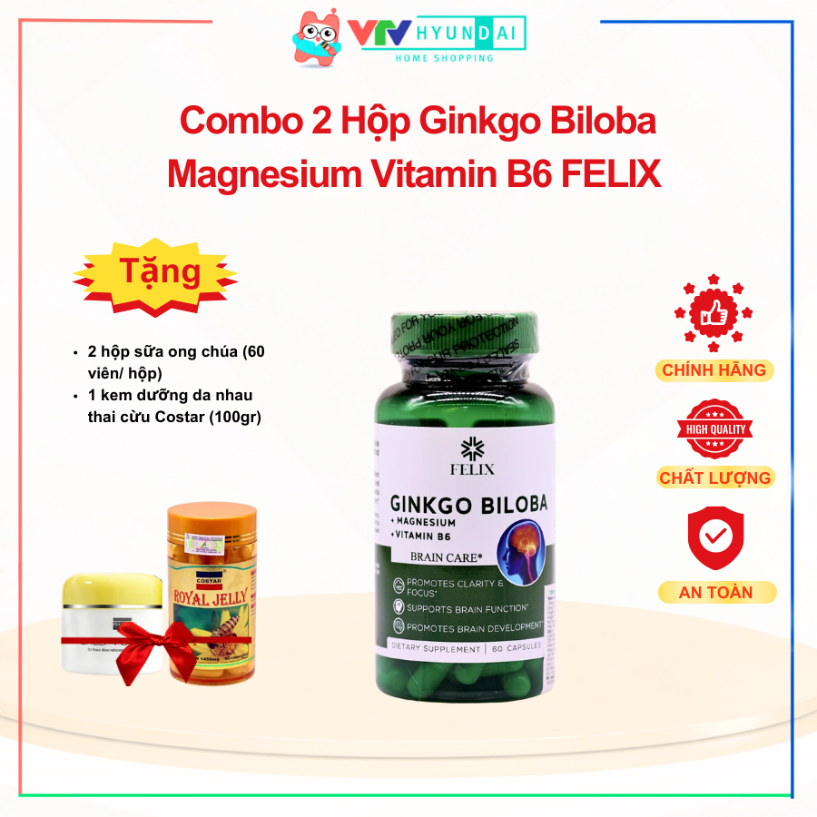 Combo 2 Hộp Ginkgo Biloba Magnesium Vitamin B6 FELIX Giúp Tăng Cường ...