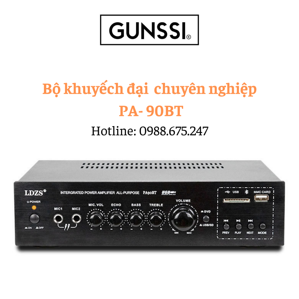 Amply mini PA- 90BT, Hỗ trợ kết nối Bluetooth - USB -Thẻ nhớ - FM, dùng cho loa phóng thanh, loa ...